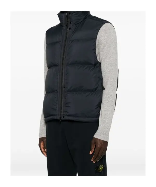 Stone Island Sleeveless High Neck Zipped Down Vest - Blue