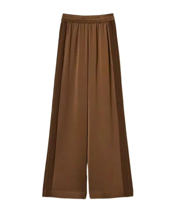 TWINSET Envers Satin Palazzo Trousers - Dark Brown