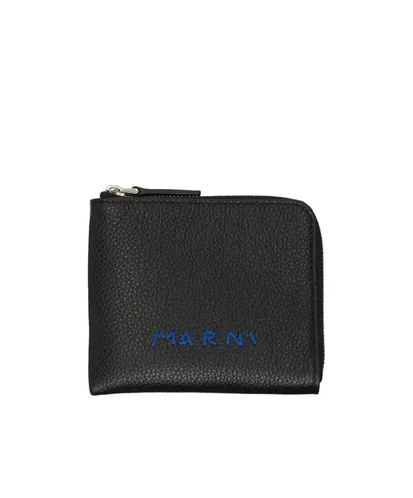 Marni Logo-embroidered Zip-around Wallet - Black
