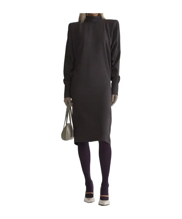 MUGLER Midi Bat Sleeves Dress - Brown