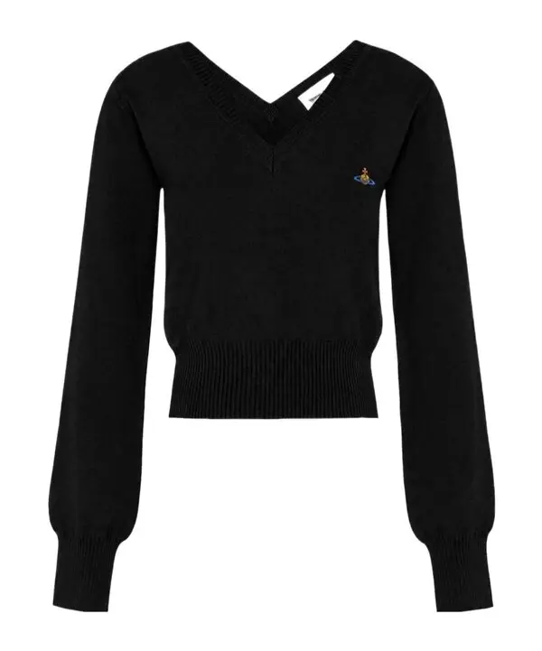 VIVIENNE WESTWOOD Beatrice V-neck Knitted Sweater - Black