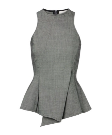 Magda Butrym Herringbone Pleated Peplum Wool-blend Top - Grey