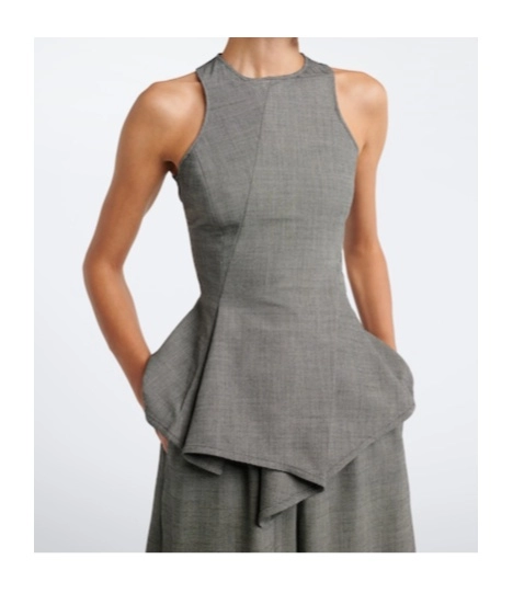Magda Butrym Herringbone Pleated Peplum Wool-blend Top