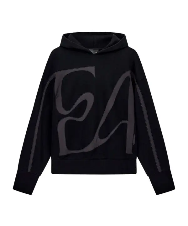 Emporio Armani French Terry Jersey Hoodie With Oversized Ea Embroidery - Black