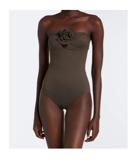 Magda Butrym Gathered Swimsuit With Floral Appliqu