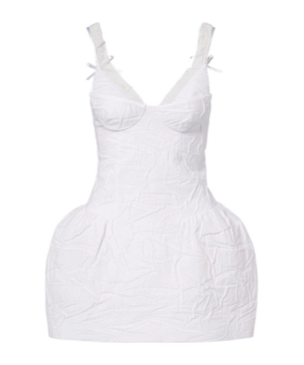 SHUSHU/TONG Crinkled Cotton-blend Mini Dress With Lace Trim