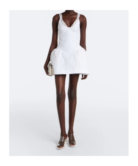 SHUSHU/TONG Crinkled Cotton-blend Mini Dress With Lace Trim