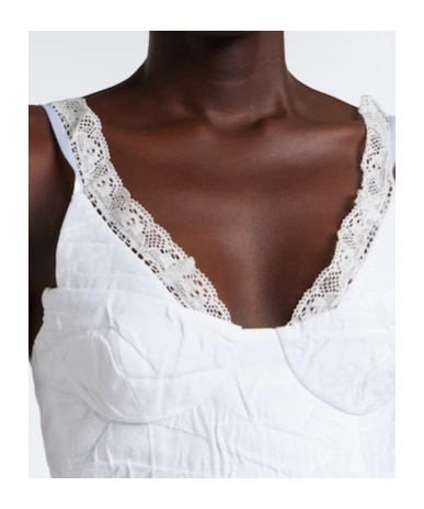 SHUSHU/TONG Crinkled Cotton-blend Mini Dress With Lace Trim