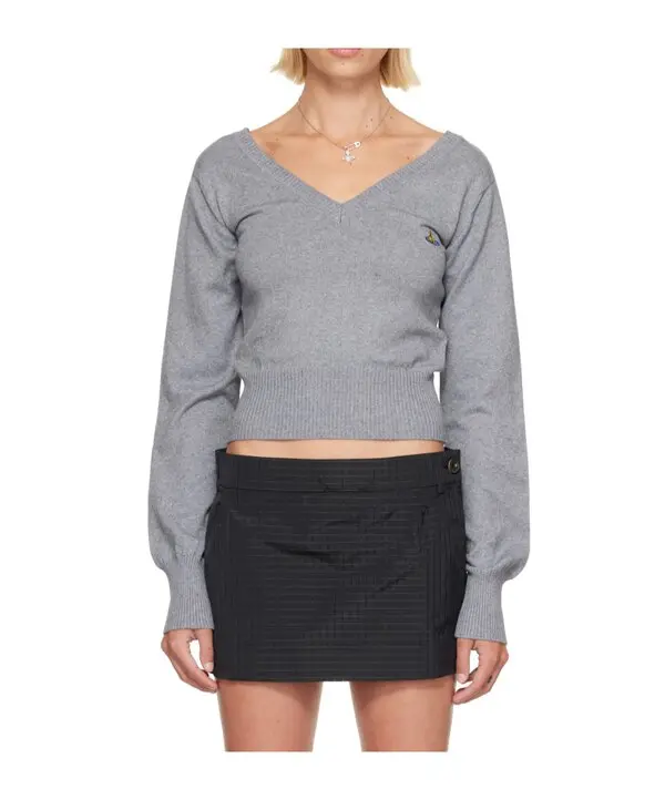 VIVIENNE WESTWOOD Cropped V-neck Jumper With Puffed Sleeves - Grey