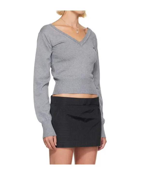 VIVIENNE WESTWOOD Cropped V-neck Jumper With Puffed Sleeves - Grey
