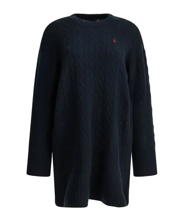 Polo Ralph Lauren Cable-knit Embroidered-logo Mini Dress - Navy-blue
