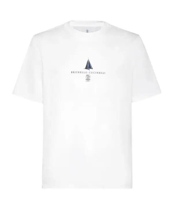 Brunello Cucinelli Logo Printed Crewneck T-shirt - White