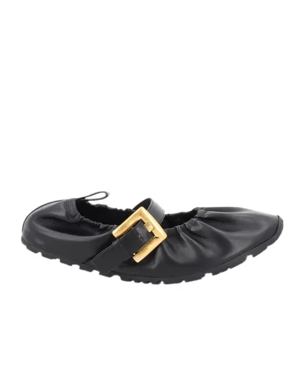 Balmain Anthem Buckle-fastening Ruched Ballet Flats - Black