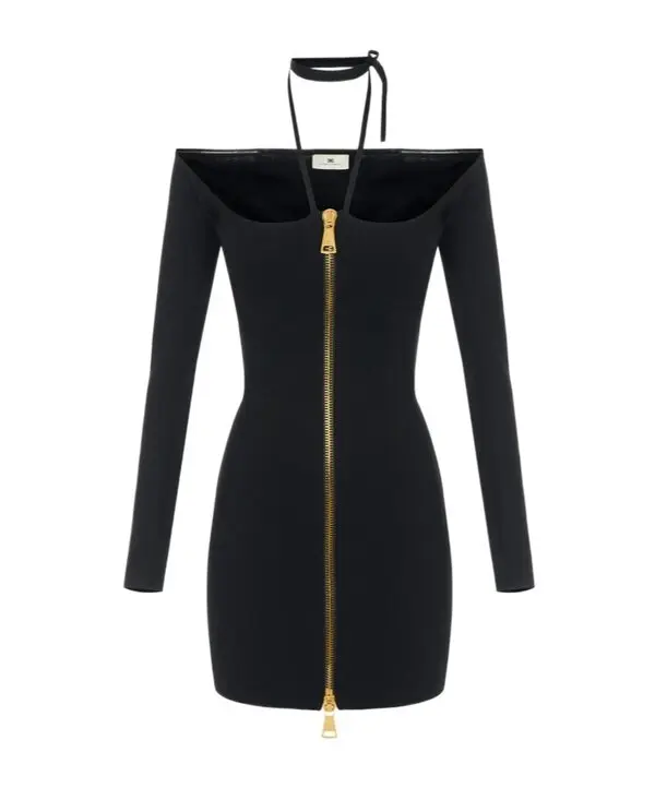 Elisabetta Franchi Mini Dress In Knit Fabric With Ties - Black