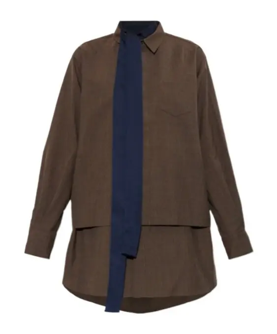 Sacai Wool Shirt Dress - Brown