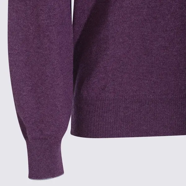 Brunello Cucinelli Crewneck Ribbed Knit Sweater - Purple