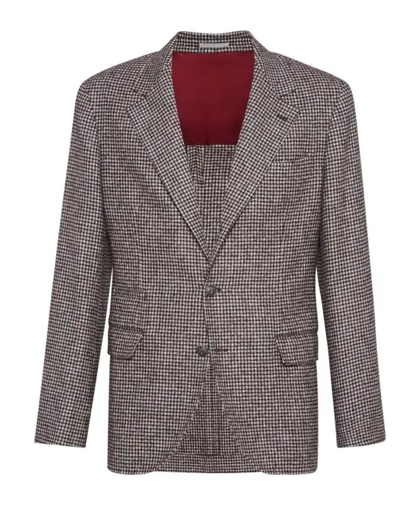 Brunello Cucinelli Houndstooth Single Breasted Blazer - Gray