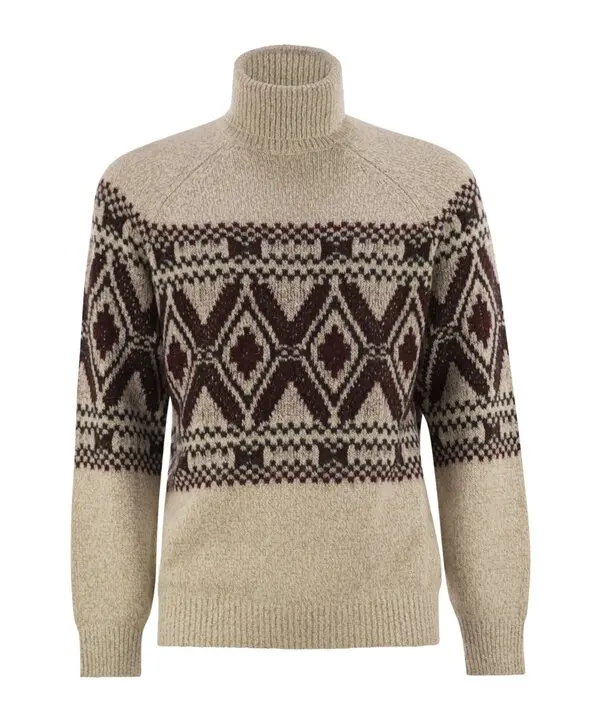 Brunello Cucinelli Geometric Jacquard Turtleneck Jumper - Nude