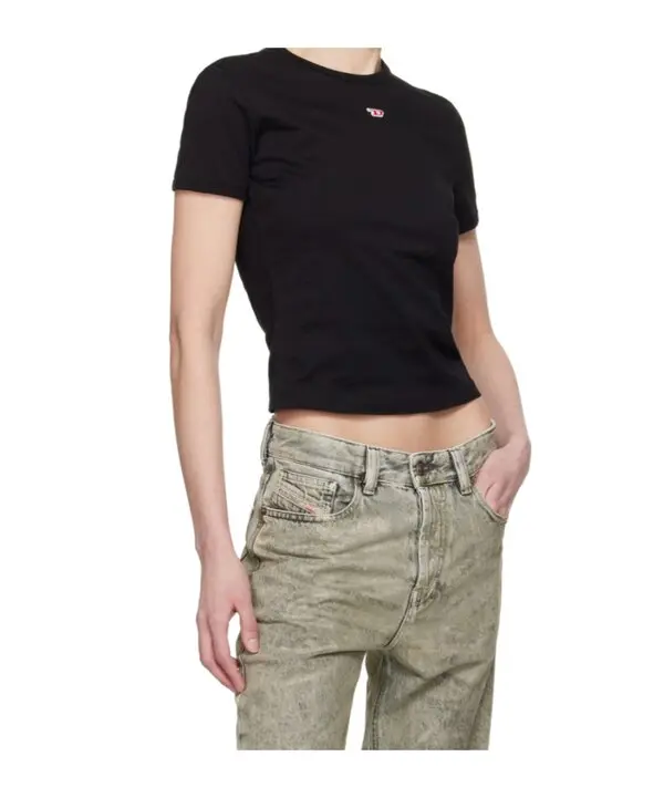 DIESEL® T-uncutie-long-d" Embroidered D Patch T-shirt - Black