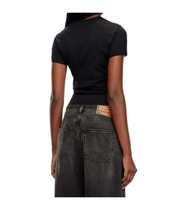DIESEL® T-uncutie-long-d" Embroidered D Patch T-shirt - Black