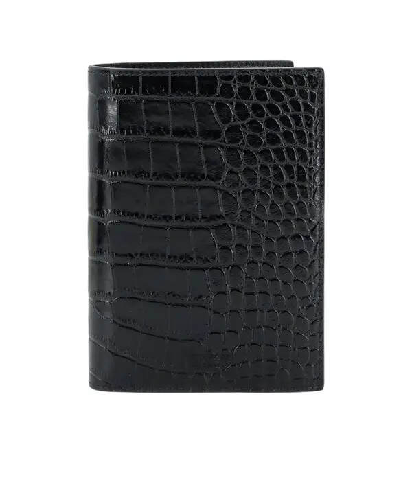 TOM FORD Logo Embossed Exotic Line Passport Holder - Black