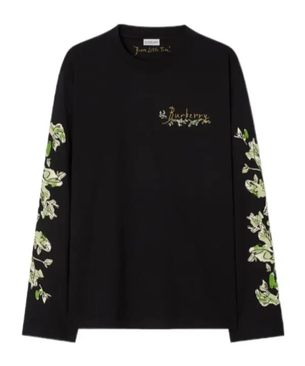 Burberry Long-sleeve Brave Little Tree Cotton T-shirt - Black