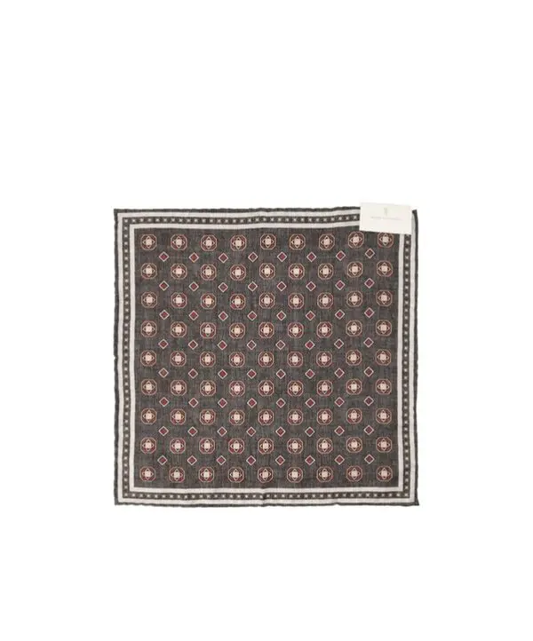 Brunello Cucinelli Logo Patch Graphic Printed Pocket Square - Black