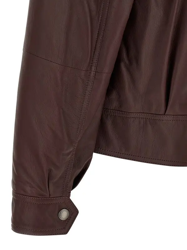 Brunello Cucinelli Collared Leather Biker Jacket