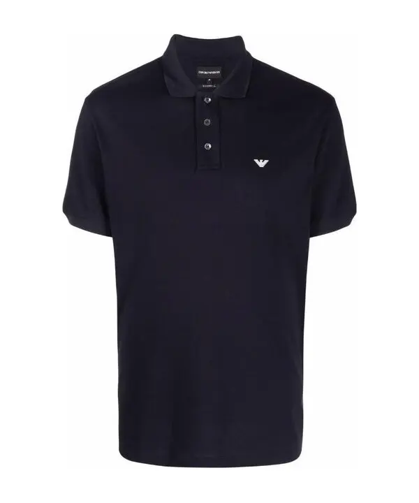 Emporio Armani Micro Eagle Mercerised Pique Polo Shirt - Black