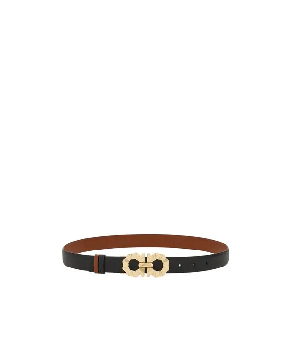 FERRAGAMO Gancini Shaped Reversible Belt - Black/cognac