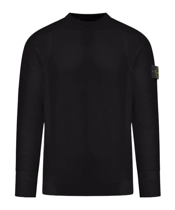 Stone Island Logo Patch Crew Neck Jumper - Black