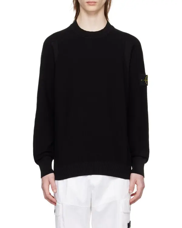 Stone Island Logo Patch Crew Neck Jumper - Black