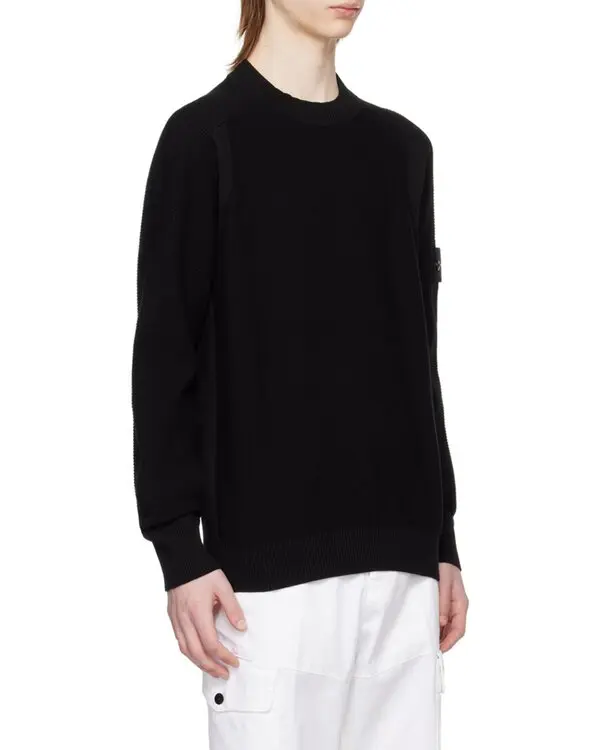 Stone Island Logo Patch Crew Neck Jumper - Black