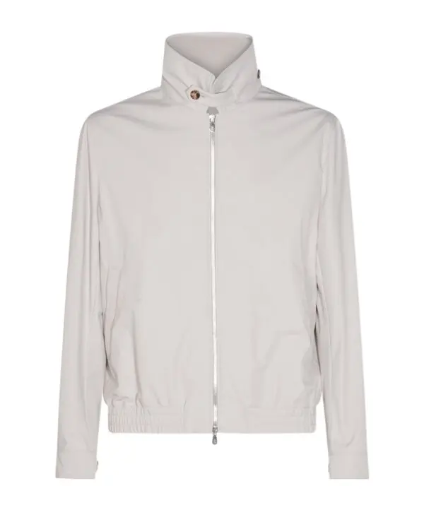 Brunello Cucinelli High Neck Zip-up Bomber Jacket - Ivory