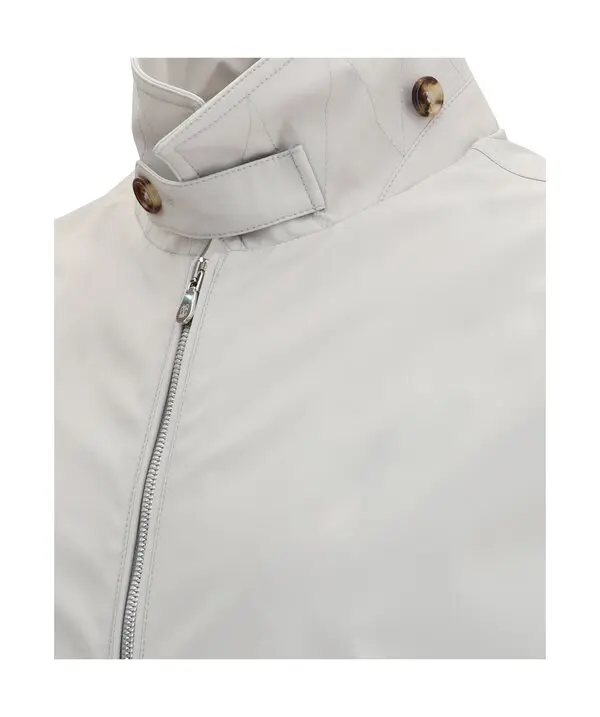 Brunello Cucinelli High Neck Zip-up Bomber Jacket - Ivory