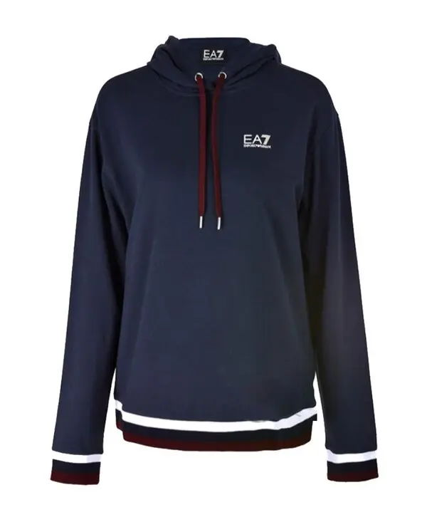 EA7 Navy Blue Logo Hooded Sweater - Black