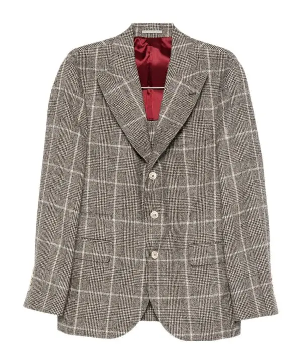Brunello Cucinelli Single Breasted Checked Jacket - Gray