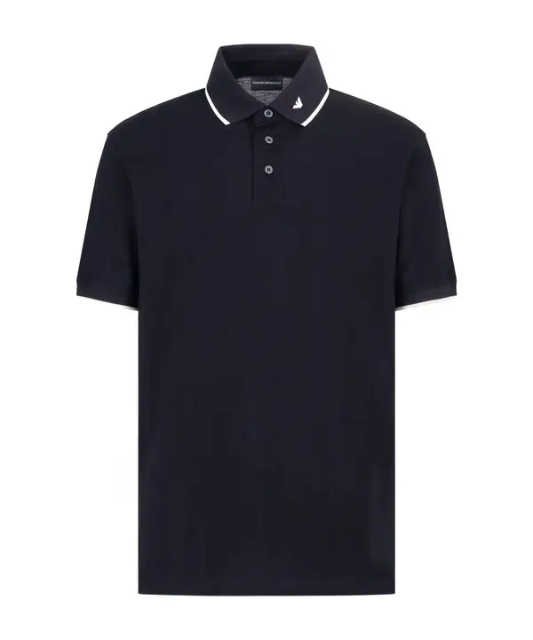 Emporio Armani Logo Embroidered Short Sleeved Polo Shirt - Black