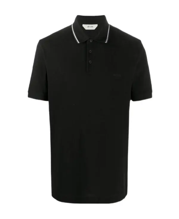 Zegna Logo Embroidered Polo Shirt - Black