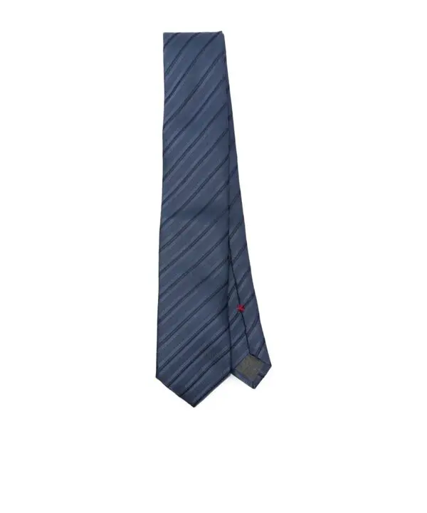 Brunello Cucinelli Striped Pointed Tip Tie - Blue