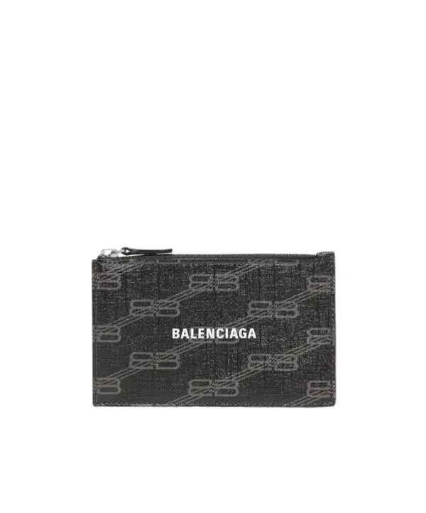 Balenciaga Portamonete Lungo E Portacarte Signature In Tela Rivestita Bb Monogram In Nero - Black