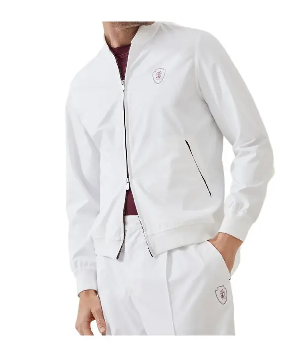 Brunello Cucinelli Logo Printed Zipped Sweatshirt - White