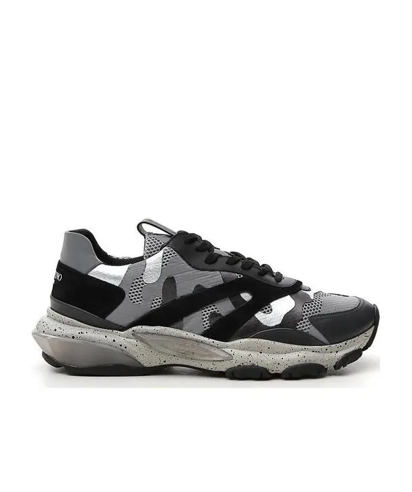 Valentino Garavani Grey Bounce Camo Print Leather Sneakers