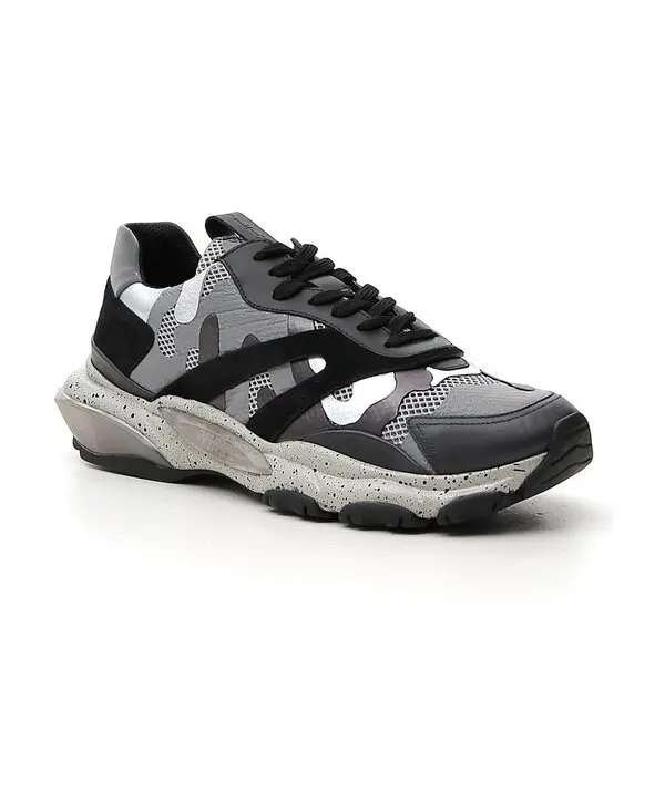 Valentino Garavani Grey Bounce Camo Print Leather Sneakers