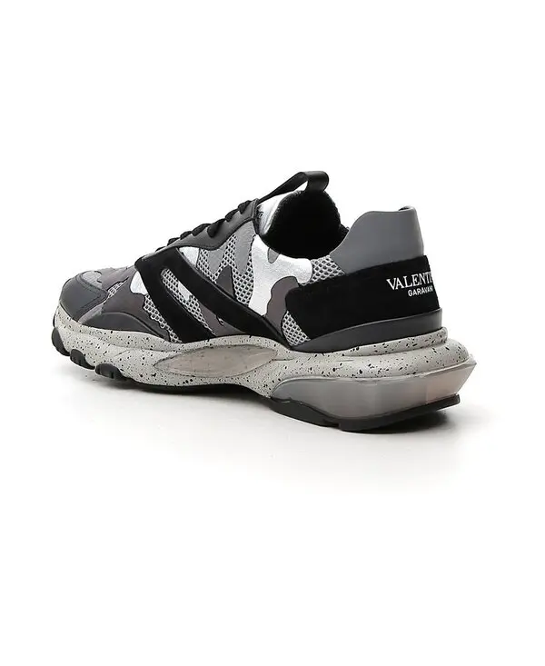 Valentino Garavani Grey Bounce Camo Print Leather Sneakers