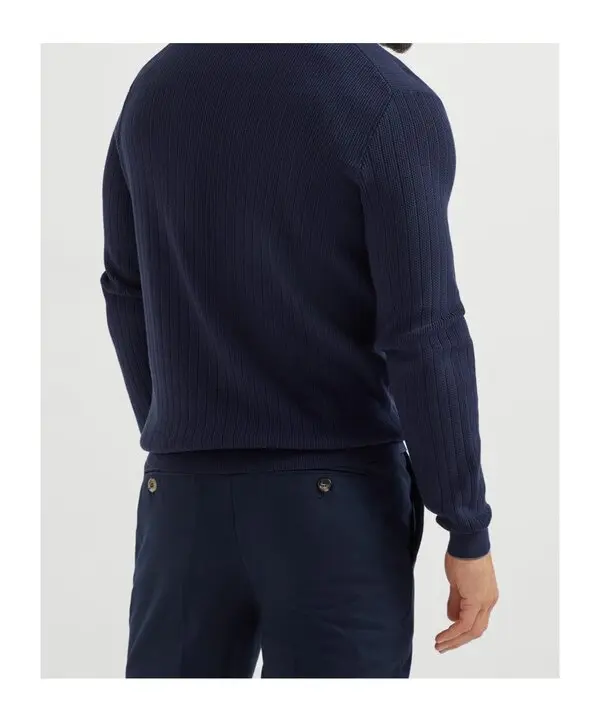 Brunello Cucinelli Long Sleeved Ribbed Polo Shirt