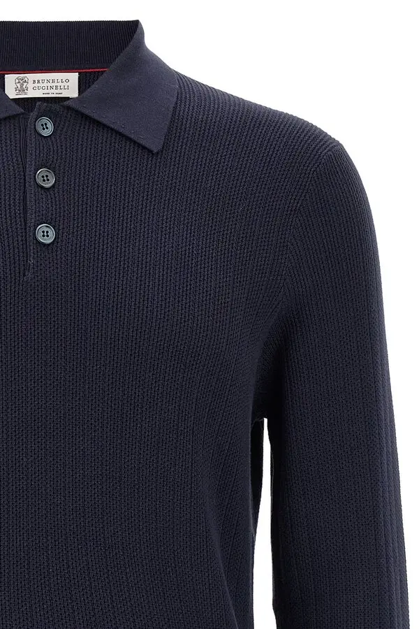 Brunello Cucinelli Long Sleeved Ribbed Polo Shirt