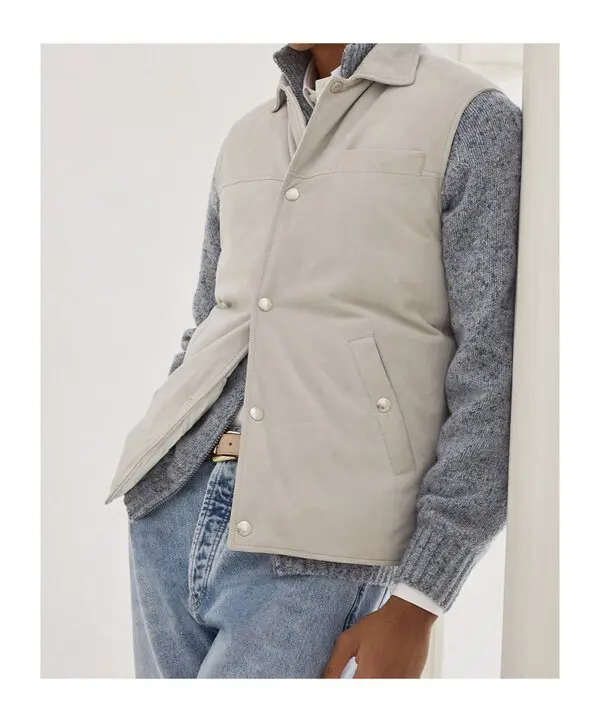Brunello Cucinelli Sleeveless Collared Vest With Goose Down Filling - Ivory