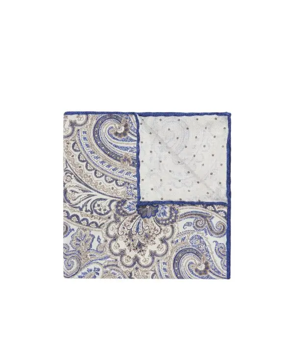 Brunello Cucinelli Paisley-printed Finished Edge Pocket Square - Electrooptic Blue/opal White