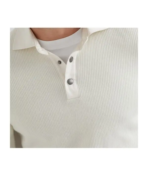 Brunello Cucinelli English Rib Knit Twill Spread Collar Polo Shirt